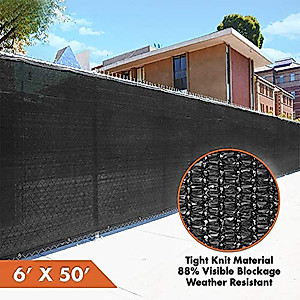 6' x 50' Wind Privacy Screen Fence (Set of 2-100' Long), Commercial Grade Fabric Mesh with Durable Grommets, Black | 180GSM