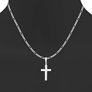 Silver Shoppe Jewelry Solid Sterling Silver Cross Necklace with 2mm Italian Figaro Chain For Women - 18