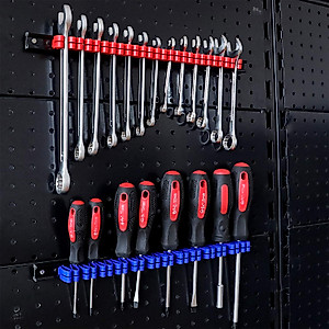CASOMAN 4 pcs Screwdriver Organizer and Wrench Organizer, Hand Tool Holder, Plastic Rail Wrench Hanger with Clips