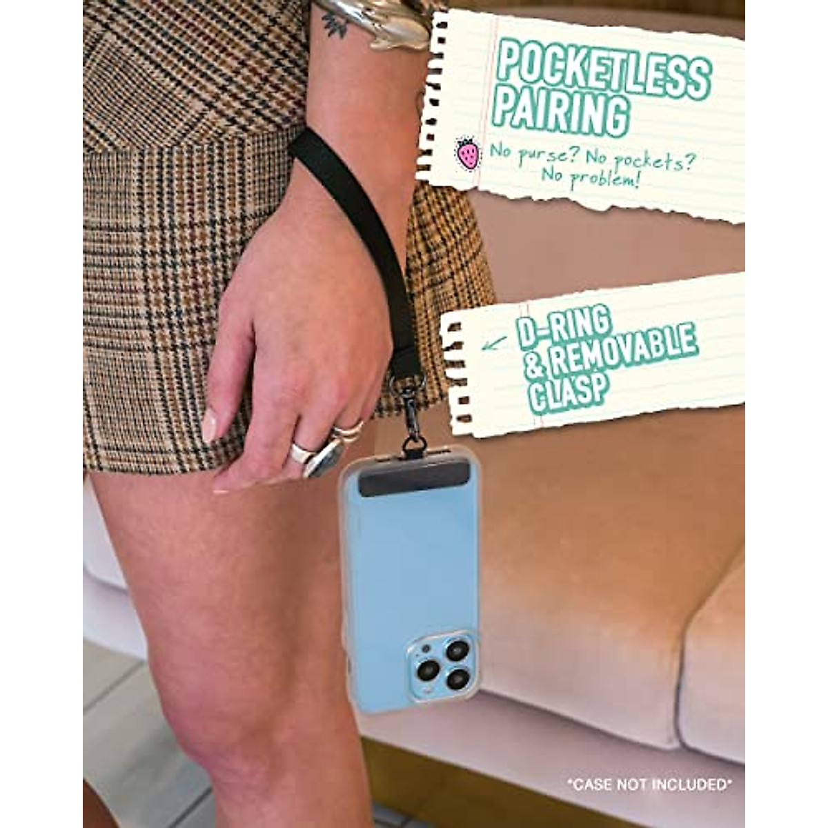 Smartish Phone Wristlet - Case Clinger - Universal iPhone Holder with Detachable Wrist Strap Loop - Black Vegan Leather