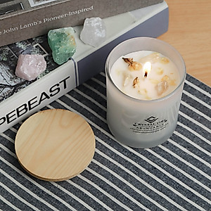 Crystal Vibe Jasmine Scented Candle With Clear Quartz Crystals and Jasmine Petals for Aromatherapy Mditation - Attract Abundance - Natural Soy Candle Gifts for Christams Birthdays