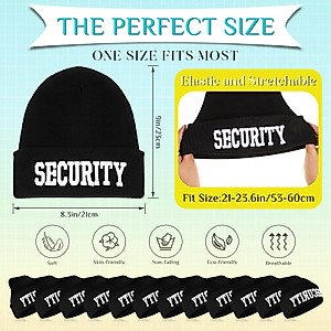Panitay 12 Pcs Cuffed Beanie Knitted Beanie Hat Embroidered Hat Black Winter Skull Cap for Men Women (Black, White,Security)