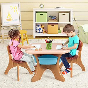 Costzon Kids Table and Chair Set, 3 Piece Activity Table w/Detachable Toy Storage Bin & 2 Chairs for Children Reading Art Craft, Strong Bearing Capacity, Lightweight, Toddler Table & Chair Set, Coffee