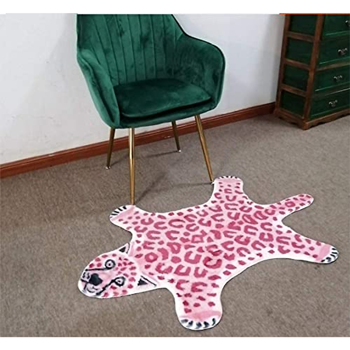 Pink Leopard Print Area Rug Faux Cowhide Cheetah Fur Skin Carpet Non-Slip Animal Printed Area Rug Throw Rugs Floor Carpet for Door Mat Bedrooms Room Decor (3.3x2.95Ft, Pink Leopard)