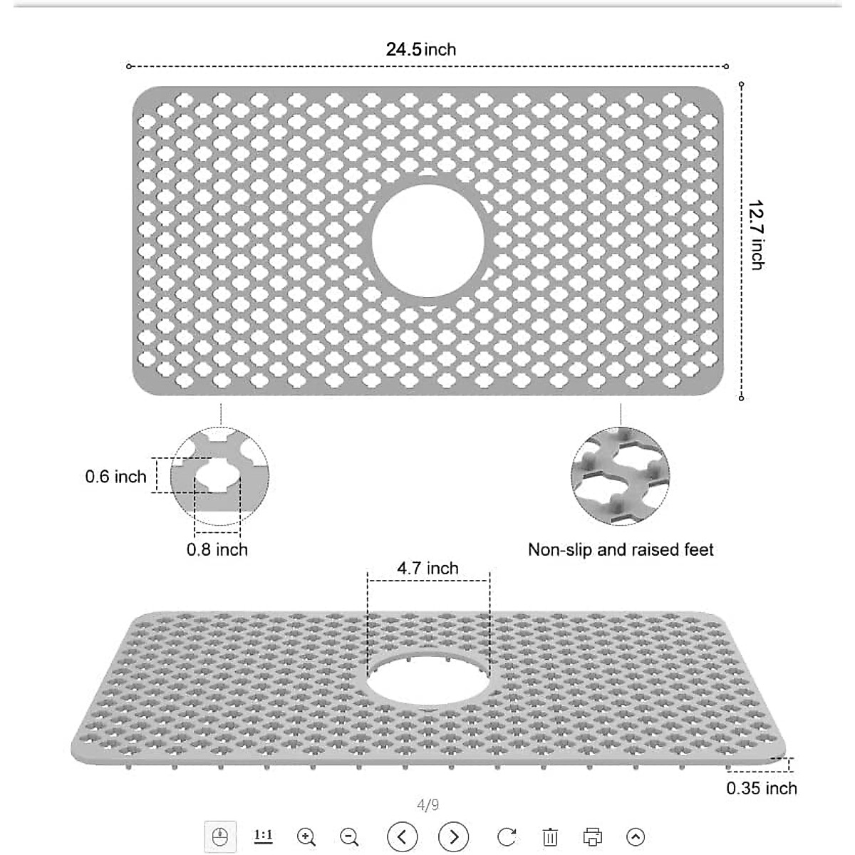 Sink Protectors for Kitchen Sink , 24 inch x 12 inch Heat Resistant Kitchen Sink Mat for Bottom of Stainless Steel/Porcelain Sink with Center Drain,No-Slip Sink Grid Accessories(Grey)