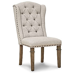 Signature Design by Ashley Markenburg 20" Retro Tufted Upholstered Dining Side Chair with Nailheads, Set of 2, Beige & Dark Brown