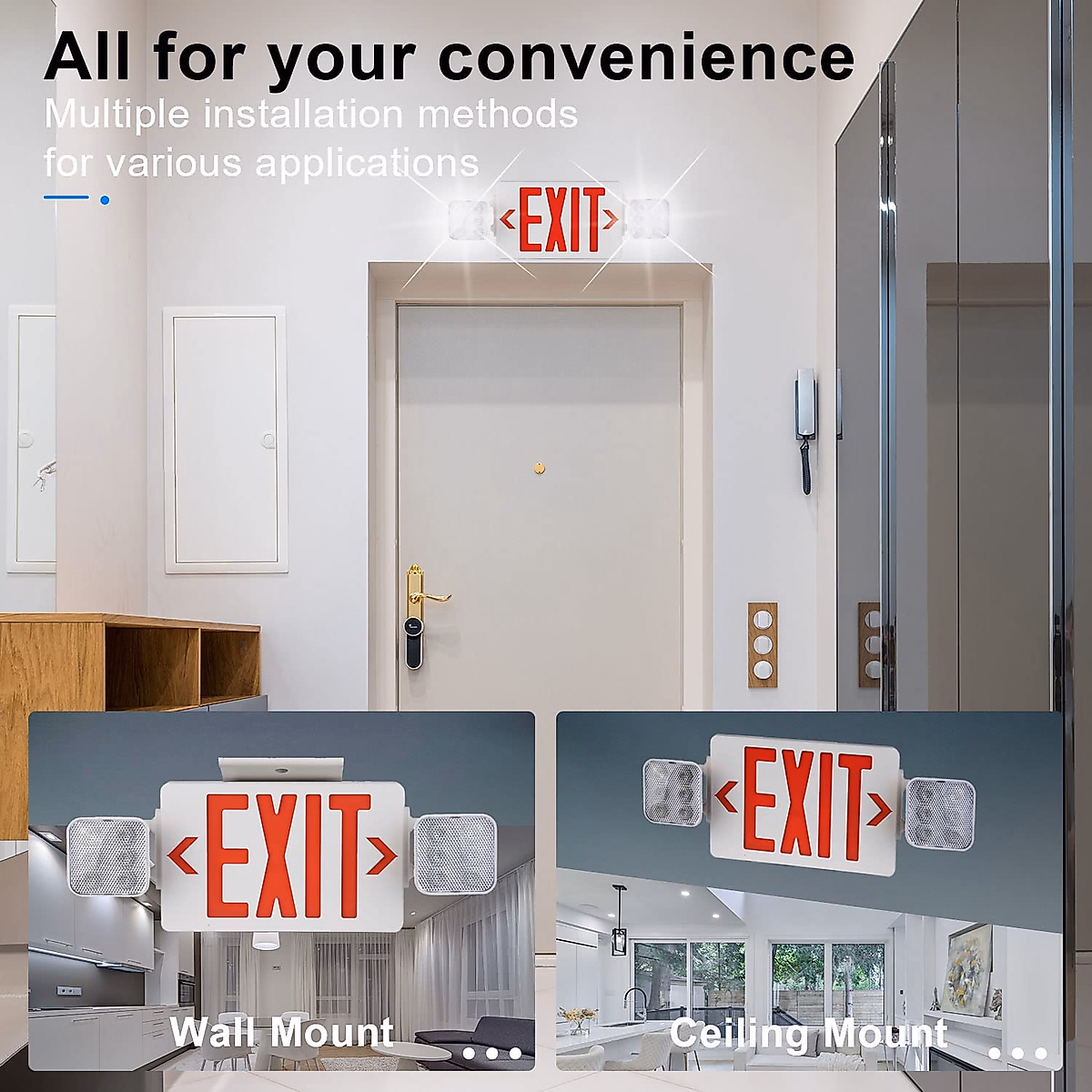 LED Exit Sign with Emergency Light, 90 Minute Battery Backup, 2 Adjustable Head Commercial Lights, Double Sided Red Exit Sign, Fire and Flame Retardant AC 120-277V UL Listed (2-Pack)