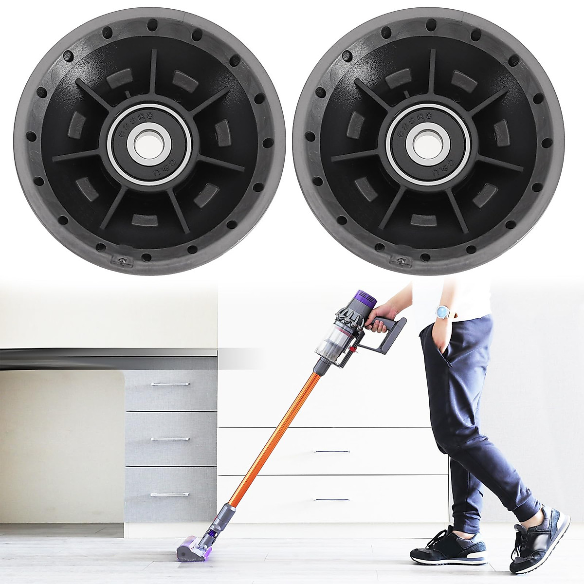Create idea 1 Set Vacuum Cleaner Wheel Kit Compatible with Dyson V10/ V11/ V15 Series Ball Wheel Replacement with Fixings Screws Screwdriver
