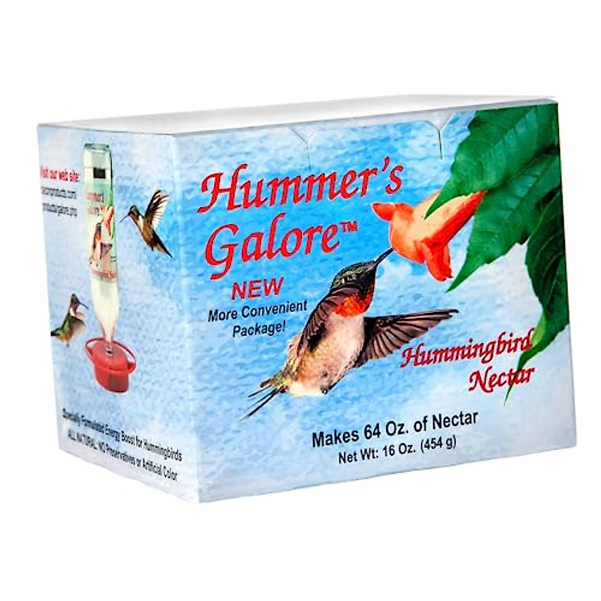 Hummer's Galore Hummingbird Food - Ready-to-Mix Hummingbird Nectar, All-Natural Nectar Collector Formula, 4 Packets, Makes 64 Ounces, No Preservatives or Dyes