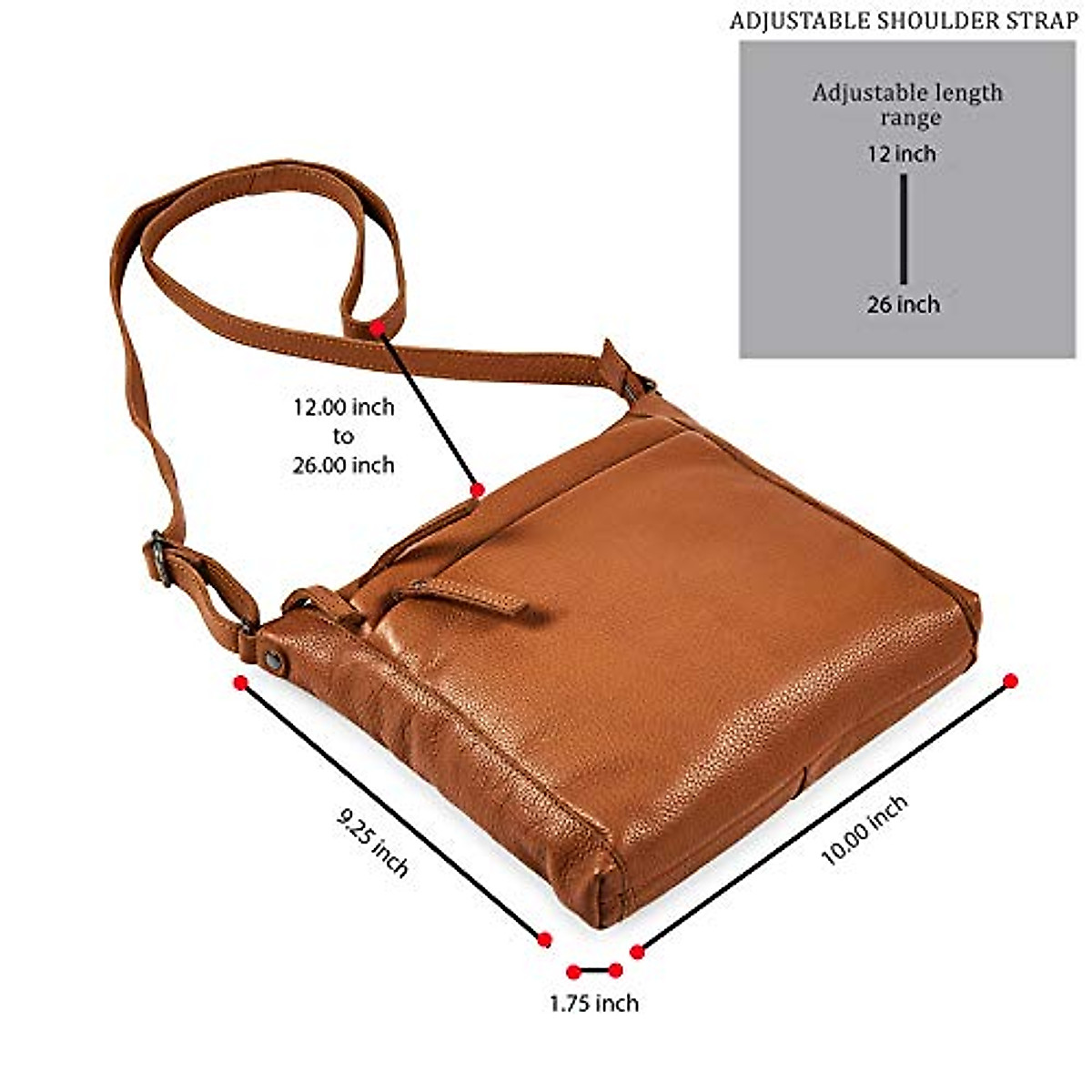Cochoa Small Soft Pebbled Real Leather Women Crossbody Handbags & Purses - Triple Zip Premium Sling Crossover Shoulder Bag (Cognac Nappa)