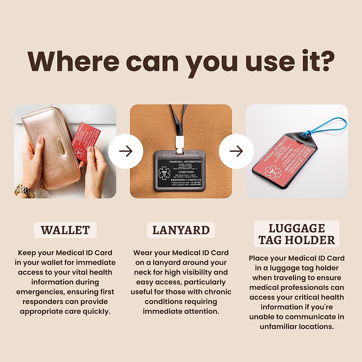 Custom Medical ID Card for Wallet, Aluminum Free Engraving Emergency Contact Card, Personalized Metal Awareness Alert ICE Card for Medic Conditions, Allergies & Identification