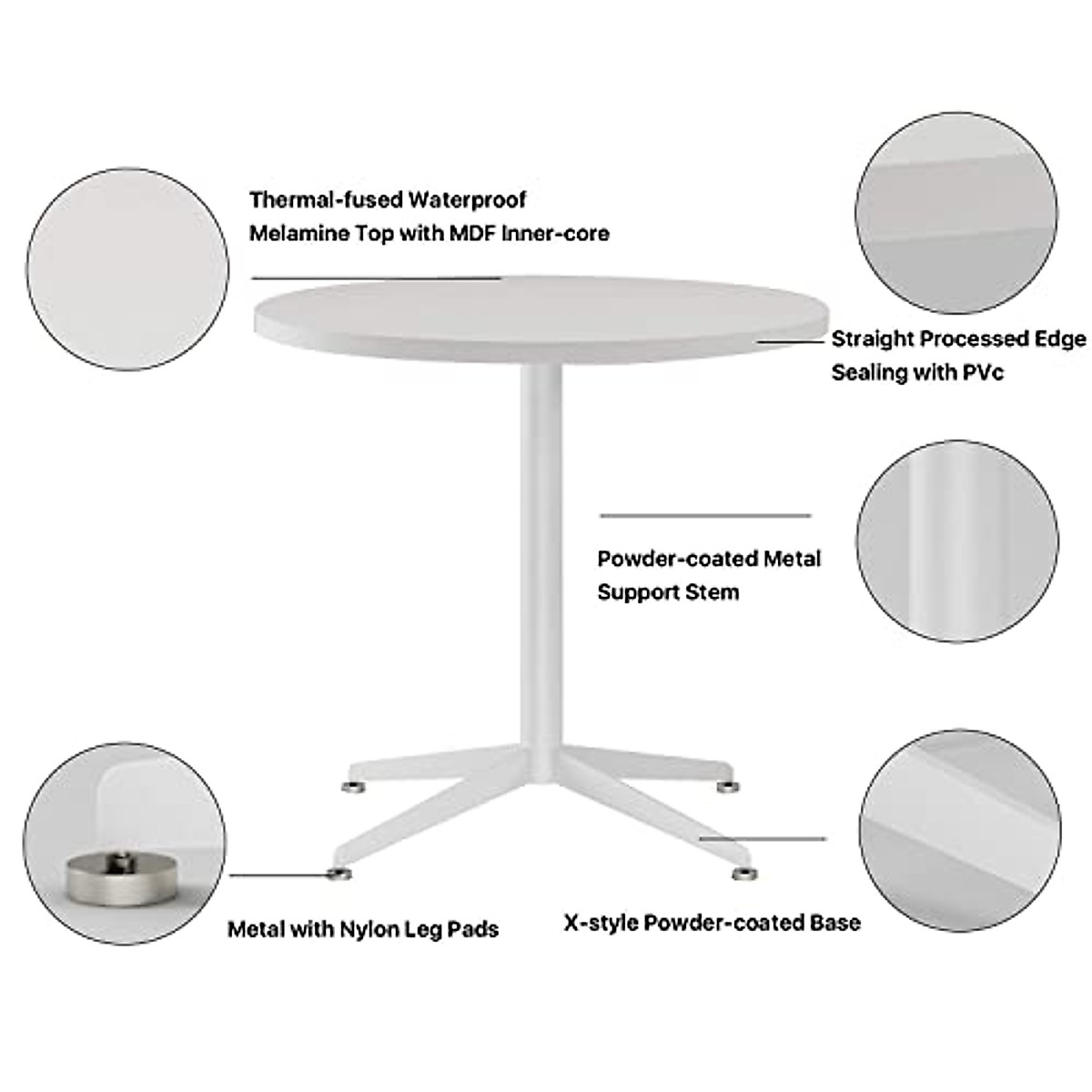 SENGLIDA White Dining Table Round Small Office Table Conference Table Coffee Meeting Table for Office Boardroom Kitchen Living Room Waterproof Desktop Easy Assembly 31.5 inch