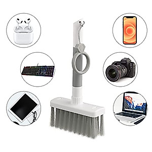 Soft Brush Keyboard Cleaner, Computer Cleaning Tool Kit, 7 in 1 Multipurpose Corner Slit Duster Keycap Puller and Soft Microfiber Brush for Bluetooth Headset Lego Airpods Laptop Camera Lens (Grey)