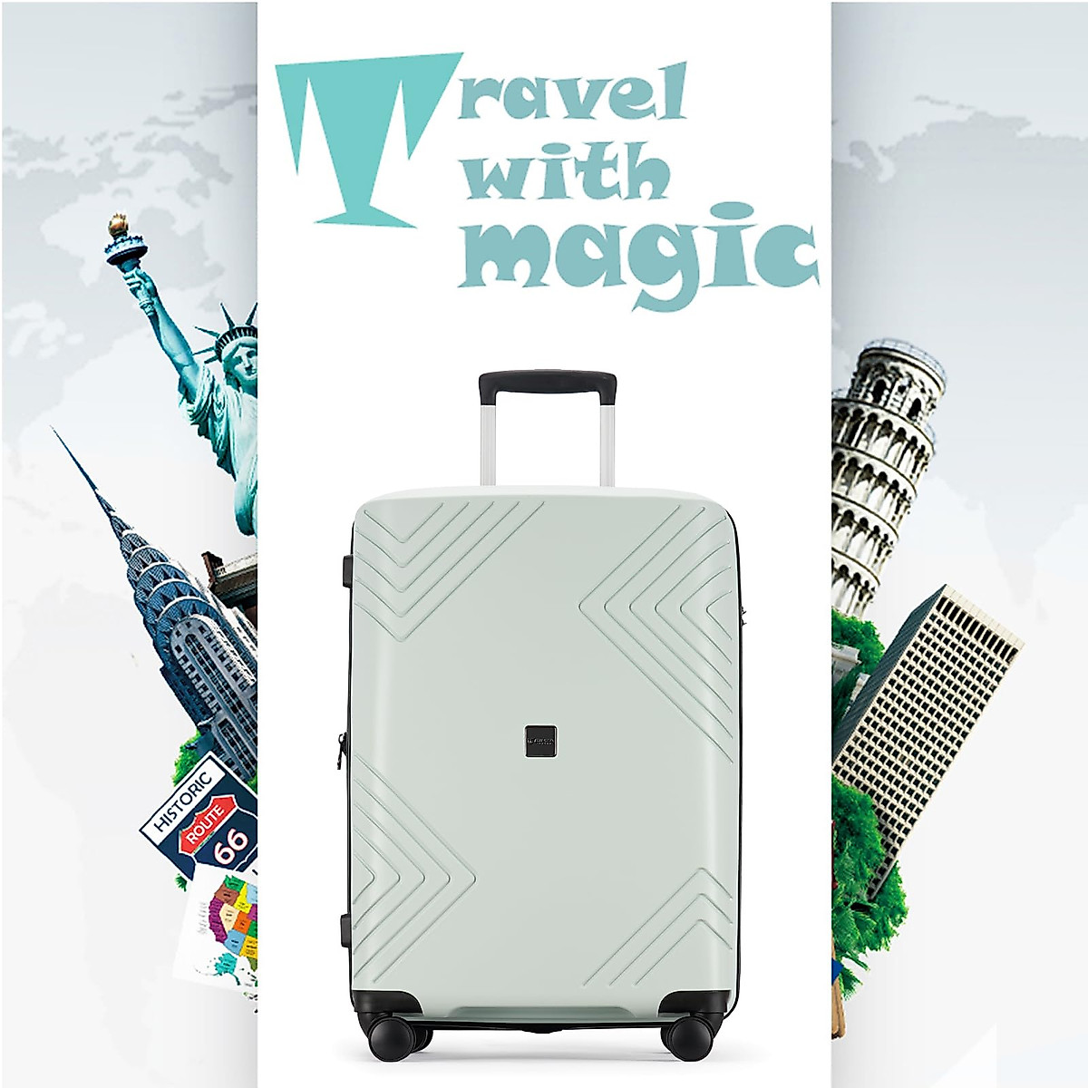 GinzaTravel Rune series expandable 3 Luggage Sets,Lightweight Hardside Suitcase With Spinner Wheels TSA Lock,PP material business fashion suitcase