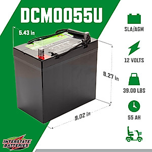 Interstate Batteries 12V 55Ah Deep Cycle Mobility Battery Group 22NF VRLA SLA AGM (UT Terminal) Rechargeable Replacement for ATVs, Scooters, Wheelchairs, Trolling Motors (DCM0055U)