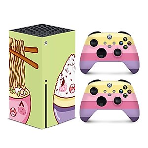 TACKY DESIGN Kawaii Pasta Skin Compatible for Xbox Series x Skin Anime Console & Two Controller Skin, Xbox x Sticker Premium Vinyl 3M Decal Full wrap, Xbox Cover