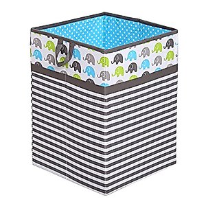 Bacati Collapsible Storage Hamper, Elephants, Aqua/Lime/Grey, One Size
