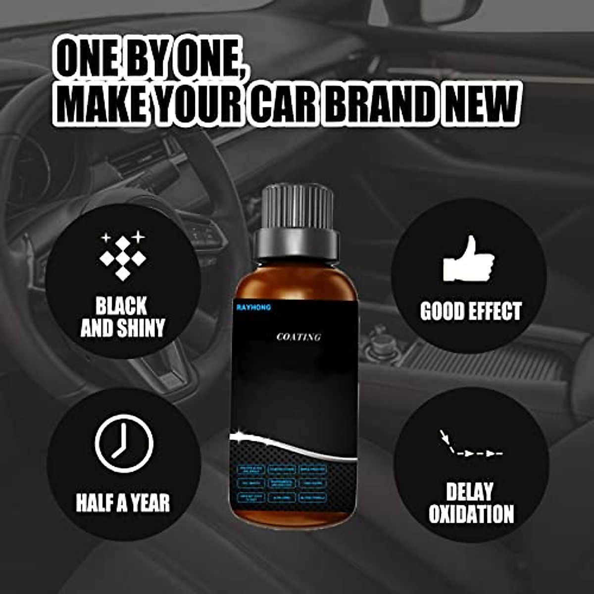 DETTELIN Auto Plastics Parts Refurbishment Agent | 50mL Car Interior Plastics & Leather Restorer, Auto Refurbishment Cleaning Agent Car Cleaner with Sponge