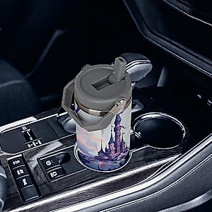 YTLKGFP 30 Oz Large Capacity Car Cup Clouds over The Castle Tumbler with Handle Straw Lid Insulated Stainless Steel Water Bottle Travel Mug Leak-proof Car Cup Keeps Cold Or Hot