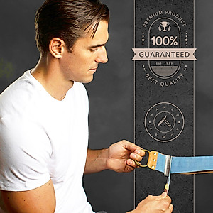 Naked Armor Stropping Leather Strop - Straight Razor Sharpening & Leather Knife Sharpener, Brass Hooks, Linen Stropping Belt, Leather Strop for Knife Sharpening, Razor Blade Sharpener, Shave Strop