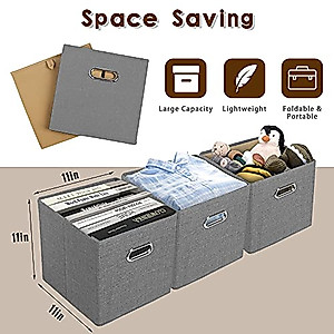 Storage Cubes, 11 Inch Cube Storage Bins (Set of 3), Fabric Collapsible Storage Bins with Dual Handles, Foldable Cube Baskets for Shelf, Closet Organizers and Storage Box (Beige)