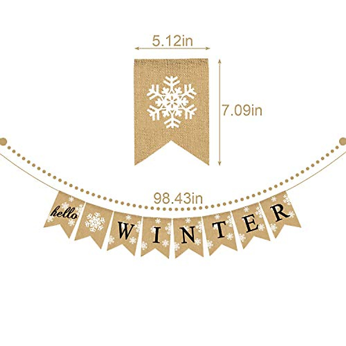 Jute Burlap Hello Winter Banner Snowflake Christmas Holiday Mantel Fireplace Bunting Garland Decoration