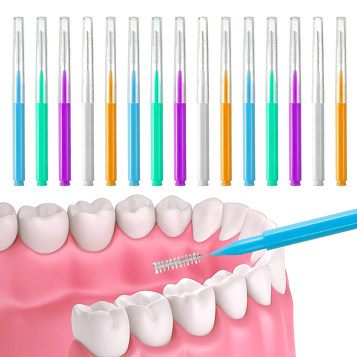 350 Pieces Braces Brush for Cleaner Interdental Brushes Kit Flosser for Braces Dental Braces Cleaner Braces Floss Picks Flossing Head Oral Dental Hygiene Flosser Tooth Cleaning(Basic Colors)