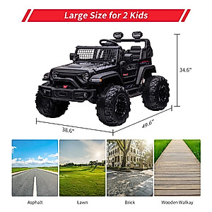 Nasitip 2 Seats Battery Powered Electric Truck with Remote Control, 24V Kids Ride on Toy with 20” Extra Width Seat, LED Headlights, Front Storage, FM, Bluetooth, USB,Black (BDM0935-BlackforVC)