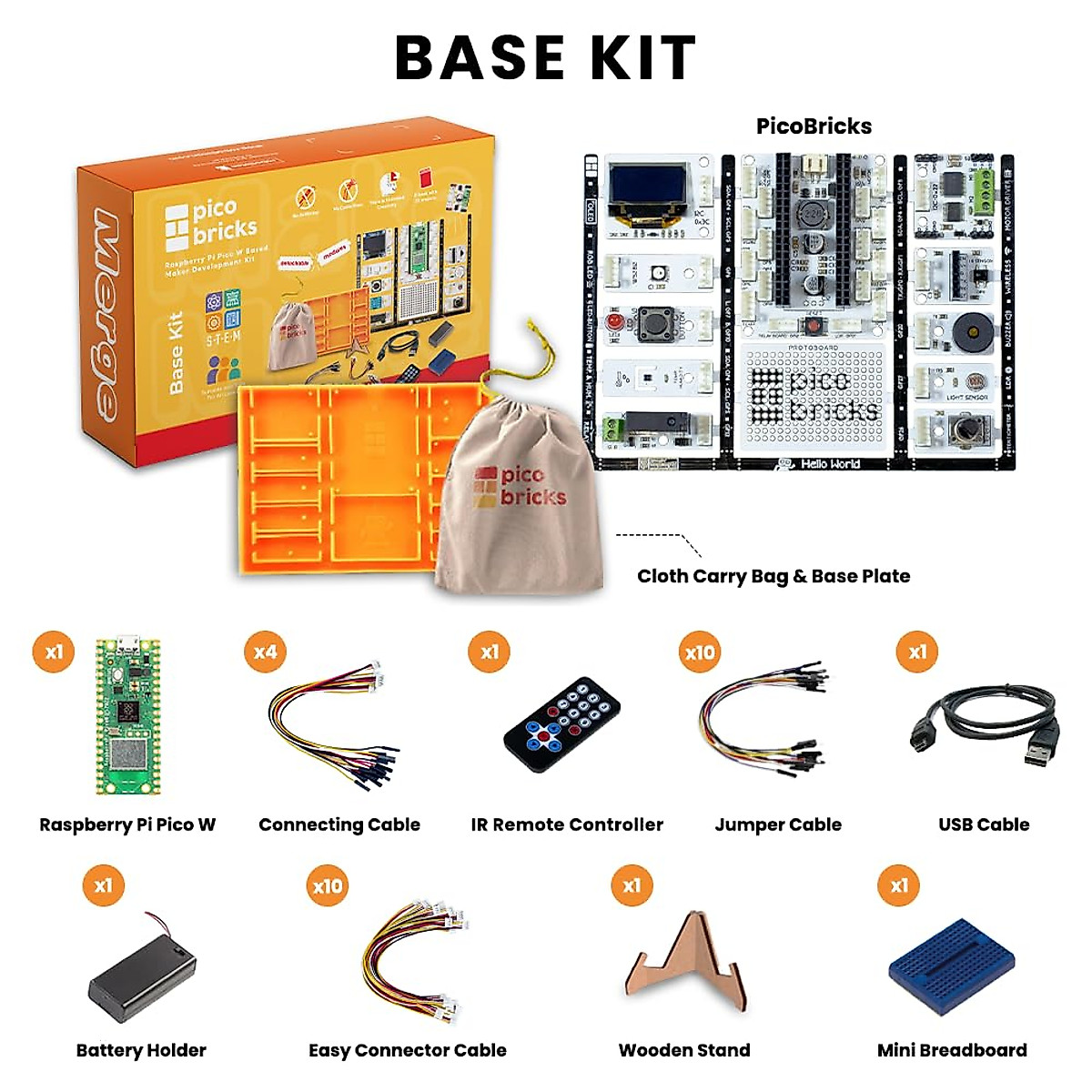 PicoBricks Raspberry Pi Pico W Starter Kit with 12 Detachable Sensors and Extensive Learning Guide, Raspberry Pi Kit, DIY Coding Kit, Raspberry Pi Kit for Kids