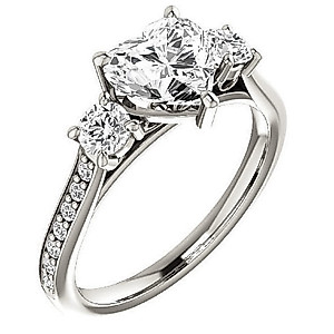 Moissanite Handmade Engagement Ring 3 CT Heart Cut Solitaire Wedding Ring Set for Women Propose Gifts VVS Colorless (925 Silver (White Gold Plated))