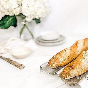 USA Pan Bakeware Aluminized Steel Perforated Italian Bread Pan, 16'' x 8'', 2-Loaf