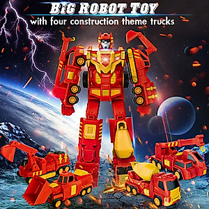 Construction Toy, Pull Back Play Vehicles for 3 4 5 6 Years Old Boy Kids Toddler, Transform Robot Car Toys Truck,Assemble Cars Action Figures Set