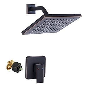 Oil Rubbed Bronze Shower Faucet GGStudy Single Function Shower Trim Kit with Rough-in Valve Shower Set Bath Rainfall Shower Faucet System 8inch Square Stainless Steel Metal Shower Head