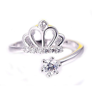 Dainty Tiny Adjustable Plated Silver Crown Ring Girls Tiara Crown Rings for women Cz Toe Ring Stacking Rings Bands Ring Hands Open Ring Wedding Finger Ring