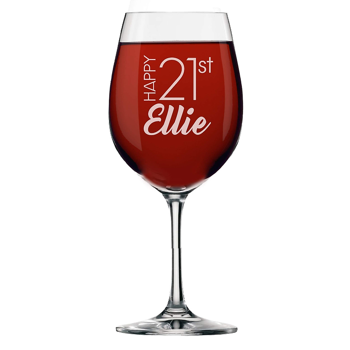 The Wedding Party Store, Custom Personalized Twenty First Birthday Square Shot Glass, Wine Glass, Champagne Flute, Beer Glass - Customized 21st B-day Celebration Party (16 oz Wine Glass with Stem)