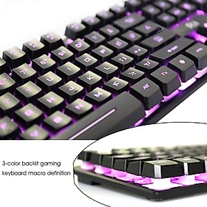 Rii RK100 3 Colors LED Backlit Mechanical Feeling USB Wired Multimedia Office Keyboard For Working or Primer Gaming,Office Device (Renewed)