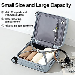 Hanke 14 Inch Underseat Carry On luggage with Wheels, Lightweight Mini Suitcase for Weekender, PC Hardside Small Carry On Bag with TSA Lock,Travel Suit Case Women men（Gray）