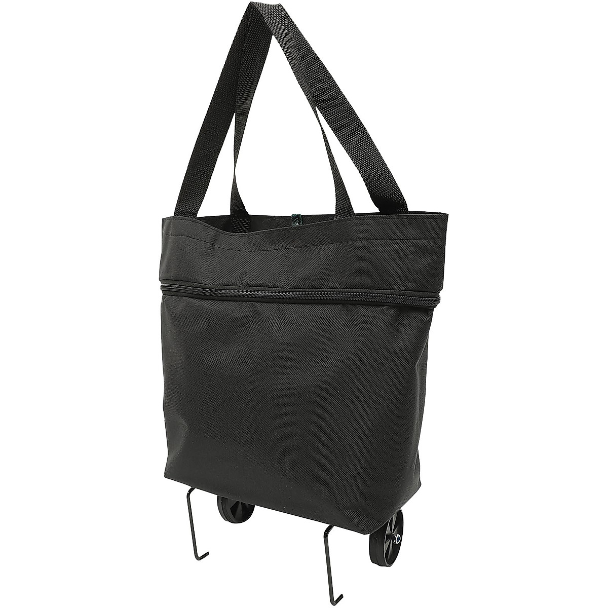 Trolley Bag Wheels Foldable Grocery Bag Reusable Shopping Cart Utility Tote Laundry Travel Portable Lightweight Bag (Black)