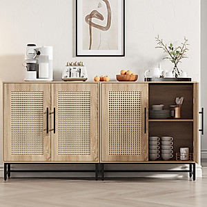 KFO Storage Cabinet with Handmade Natural Rattan Doors, Rattan Buffet Cabinet, Sideboard for Living Room, Hallway, Dining Room, Entryway