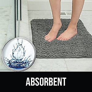 KANGAROO Luxury Chenille Bath Rug, Extra Soft and Absorbent Shaggy Bathroom Rugs, Machine Wash Mat, Strong Underside, Plush Carpet Mats for Kids Tub, Shower, Bathtub and Bath Room, 24x17, Gray