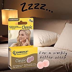 Ohropax Wax Ear Plugs Qty 3 Boxes - Total of 36 Ear Plugs with Free Yellow 6 Compartment Box