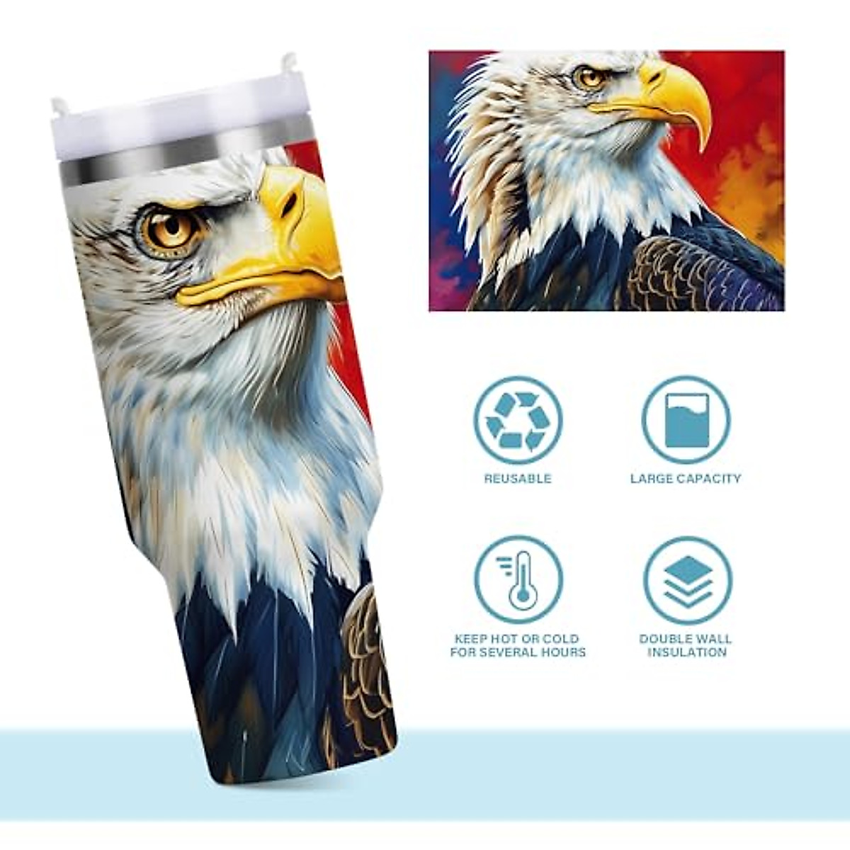 Oil Painting Bald Red Yellow 30-40oz Carryon Tumbler with Lid and Straw Reusable Spill Proof Double Wall Insulated Stainless Steel Water Bottle Travel Mug Cupholder Friendly Vacuum Sealed Tumbler with