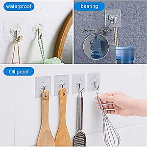 GEPUTING Wall Hooks 33lb(MAX)/15 kg Heavy Duty Self Adhesive Hooks,Waterproof and Oilproof,Transparent Reusable Seamless Hooks Strong,Suitable for Bathroom Kitchen,20 Pack