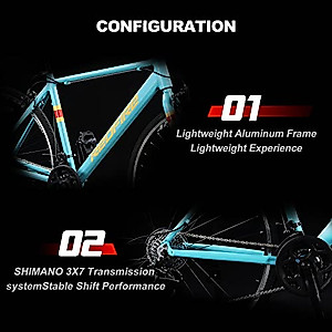 Redfire Hybrid Bike for Men and Women, 21-Speed Drivetrain, 700C Wheels,19/21 Inch Aluminum Frame, City Commuter Bicycle for Adult, Multiple Colors