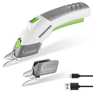 WORKPRO Cordless Electric Scissors with 2 Blades, 4V Rechargeable Powerful Shears Cutting Tool for Fabric, Leather, Carpet, Cardboard, Electric Cardboard Box Cutter with Storage Case