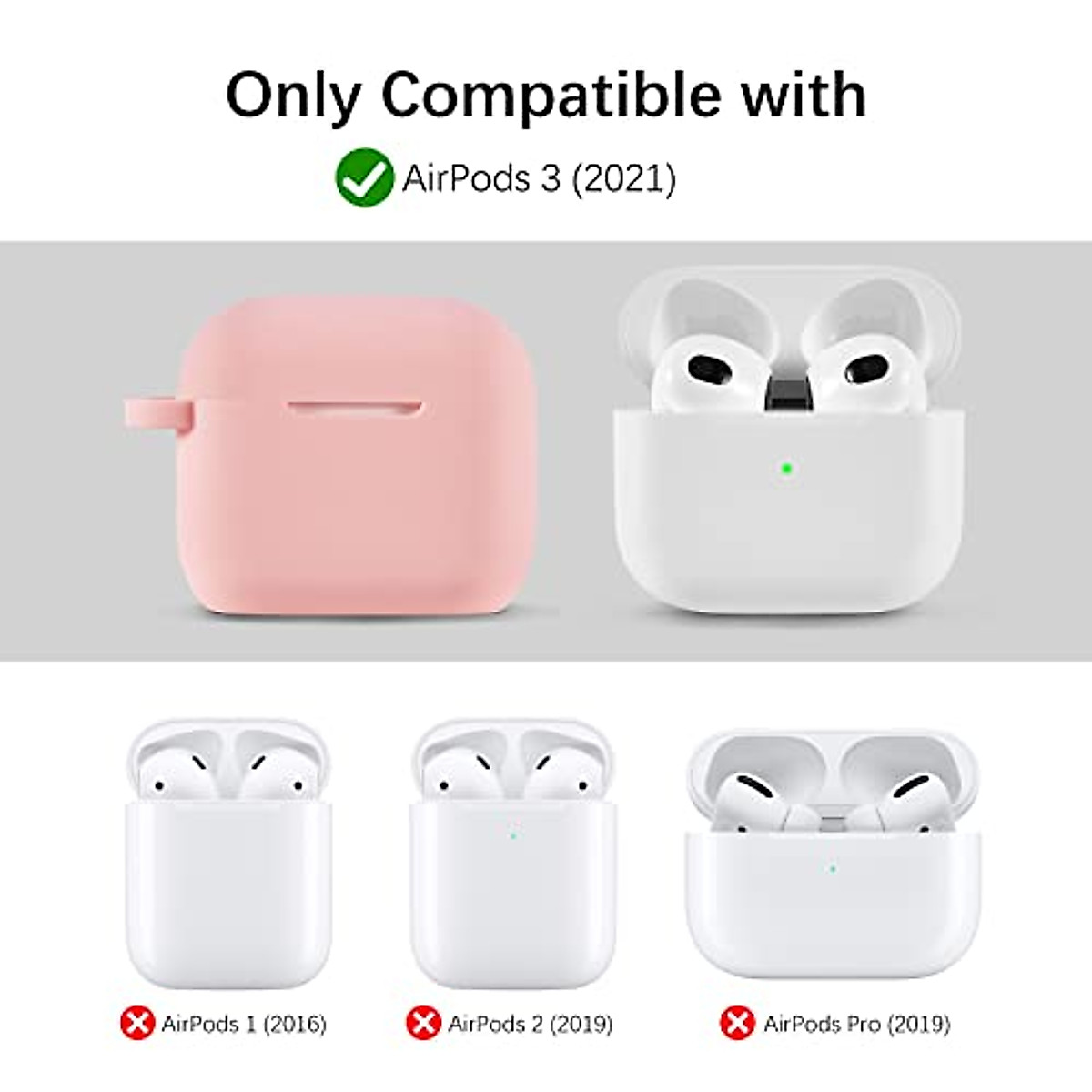 AIRSPO AirPods 3rd Generation Case Cover 2021, Silicone Protective Accessories Skin with Apple AirPods 3 Case with Keychain, Wireless Charging, Front LED Visible (Pink)