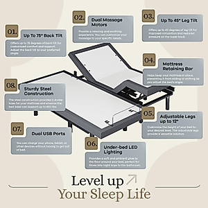 Sven & Son Classic Adjustable Bed Base Frame + 14 inch Hybrid Spring Matt Medium Soft, Head and Foot Lift, Massage, Under-Bed Lights, USB, Memory, Zero Gravity, Wireless Remote - Split King