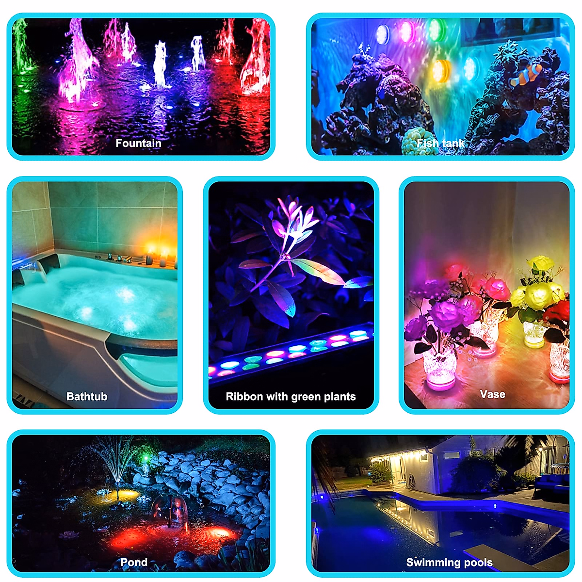 Pool Lights, Submersible LED Lights with Magnet and Suction Cups, with Remote IP68 Waterproof 16 Colors Hot Tub Underwater 15 LED Pool Lights for Above Ground Inground Pool, Bath, Party, Vase (4pack)