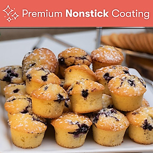 Cooking Light Heavy Duty Nonstick Bakeware Carbon Steel Mini Muffin Pan with Quick Release Coating, Manufactured without PFOA, Dishwasher Safe, Oven Safe, 24-Cup, Gray