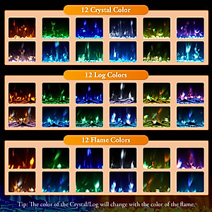 AMERLIFE 60" Electric Fireplace Inserts Recessed and Wall Mounted with Remote Control, Fireplace Heaters for Indoor Use with Timer, 12 Adjustable Flame Colors and Brightness, Log & Crystal, Black